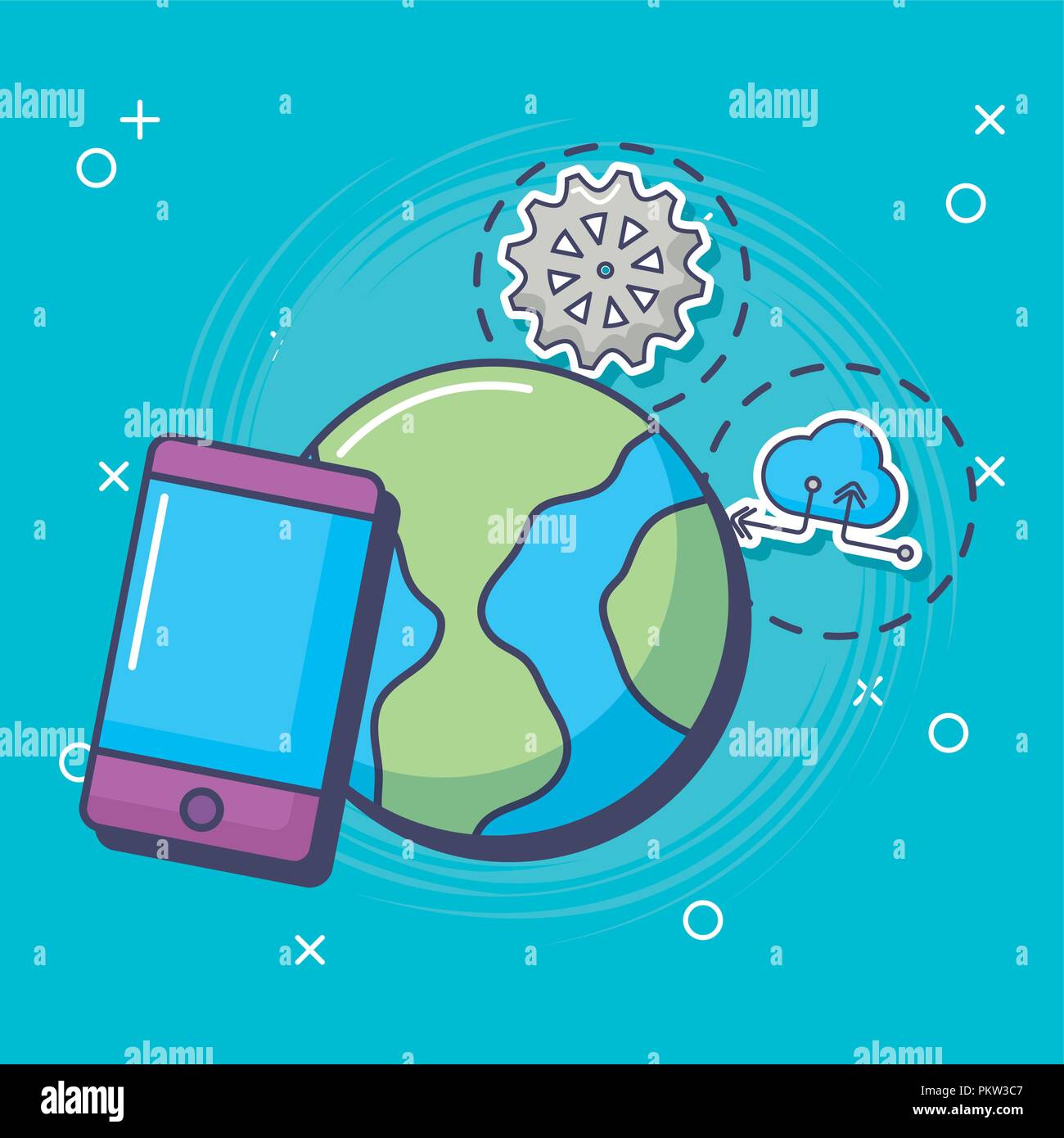 innovation and technology design with cellphone and earth planet over ...