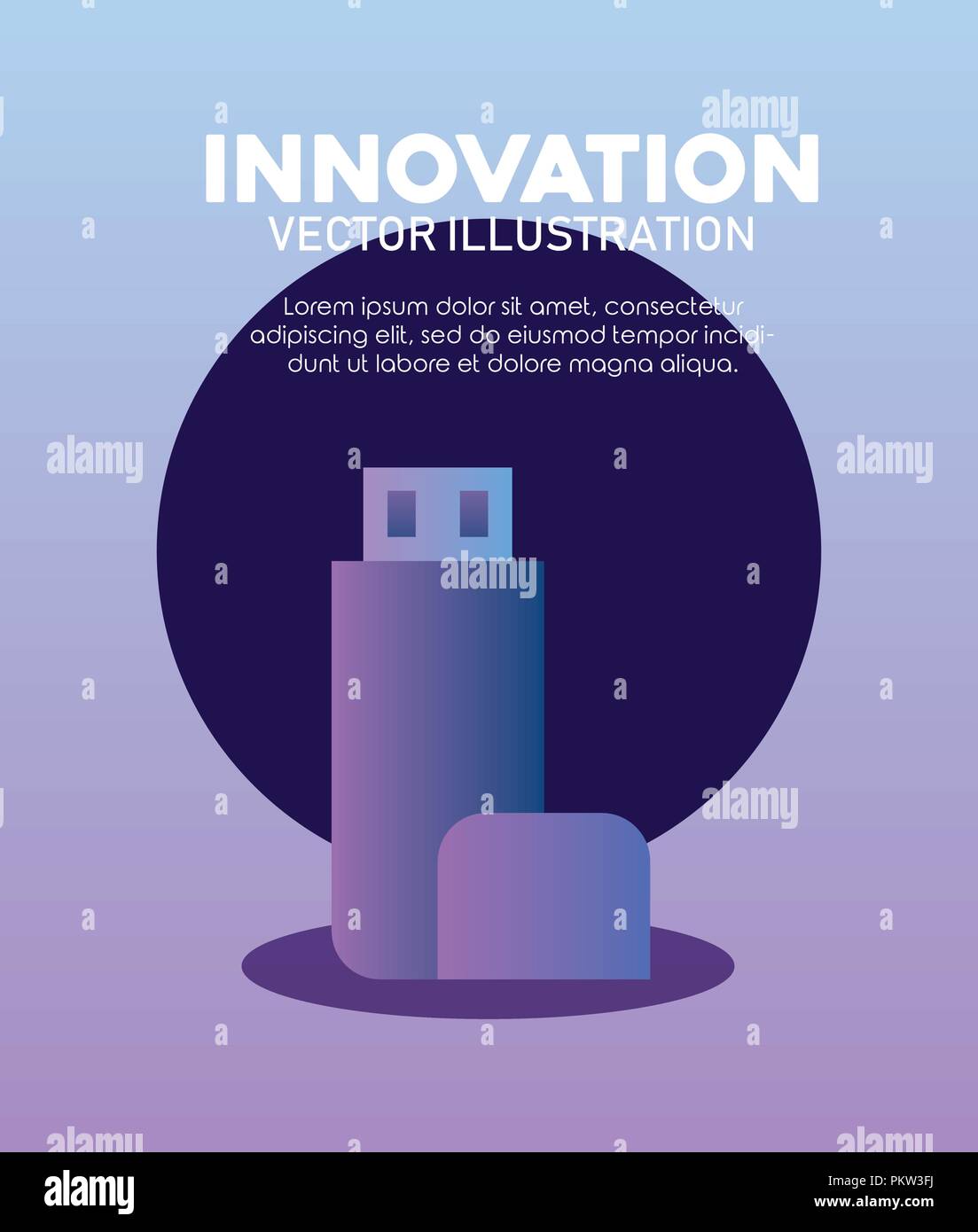 infographic of innovation and technology concept with usb over purple ...