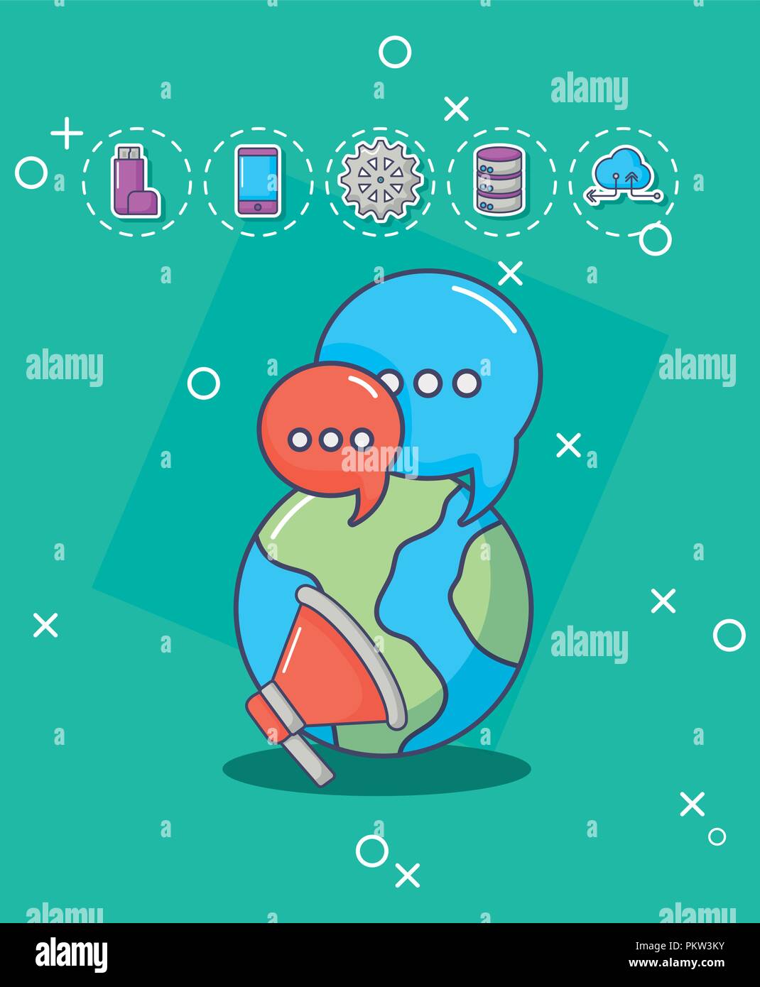 innovation and technology design with earth planet and related icons ...