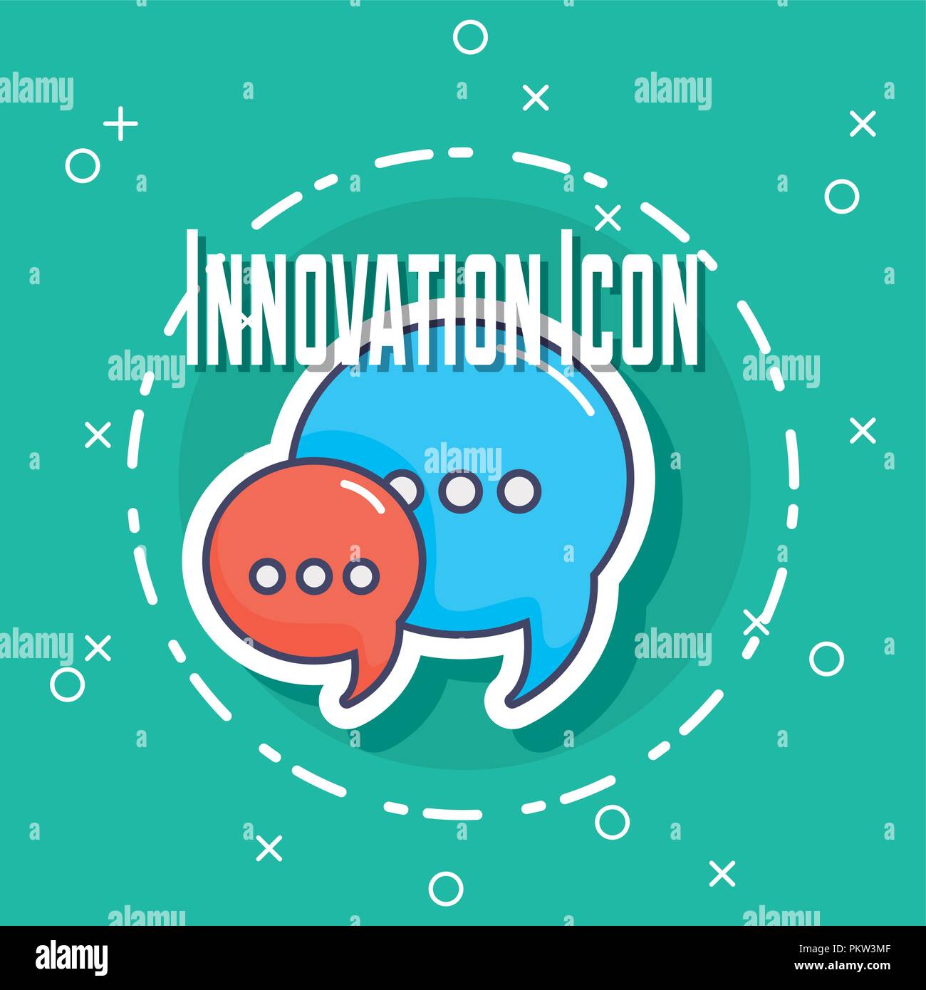 innovation and technology design with speech bubbles over green ...