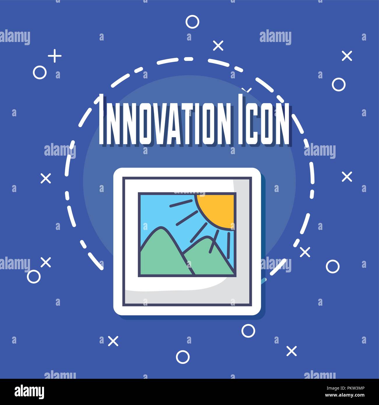 innovation and technology design with picture over blue background ...