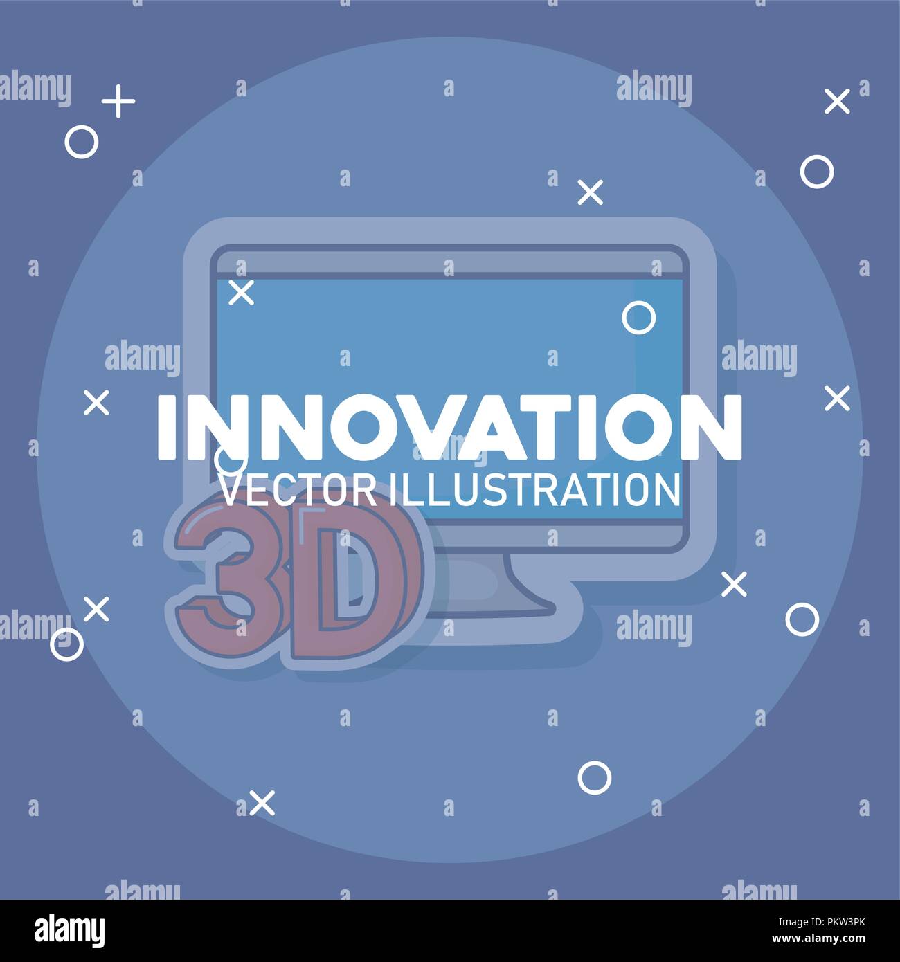 innovation and technology design with computer and 3d symbol over ...