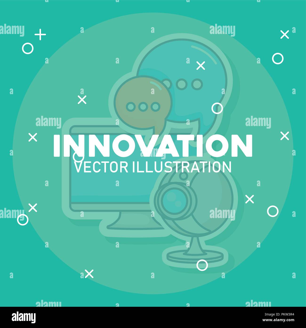 innovation and technology design with computer and web cam over green ...