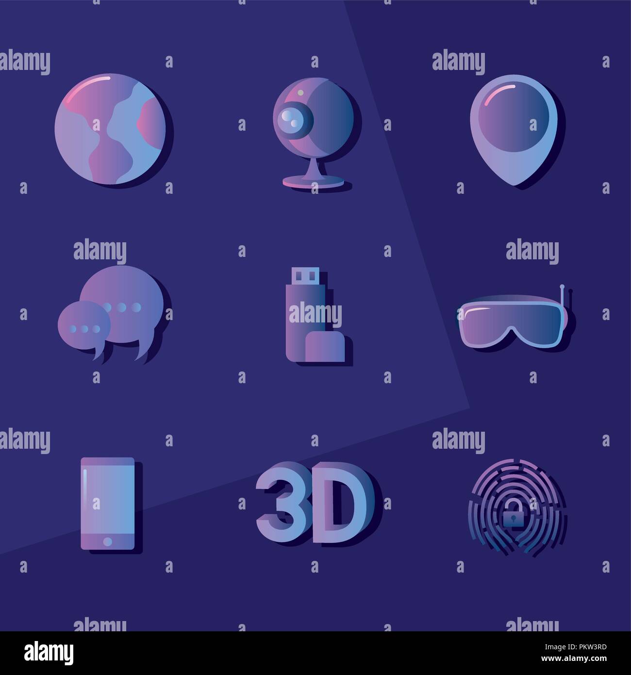 innovation and technology icon set over purple background, vector ...