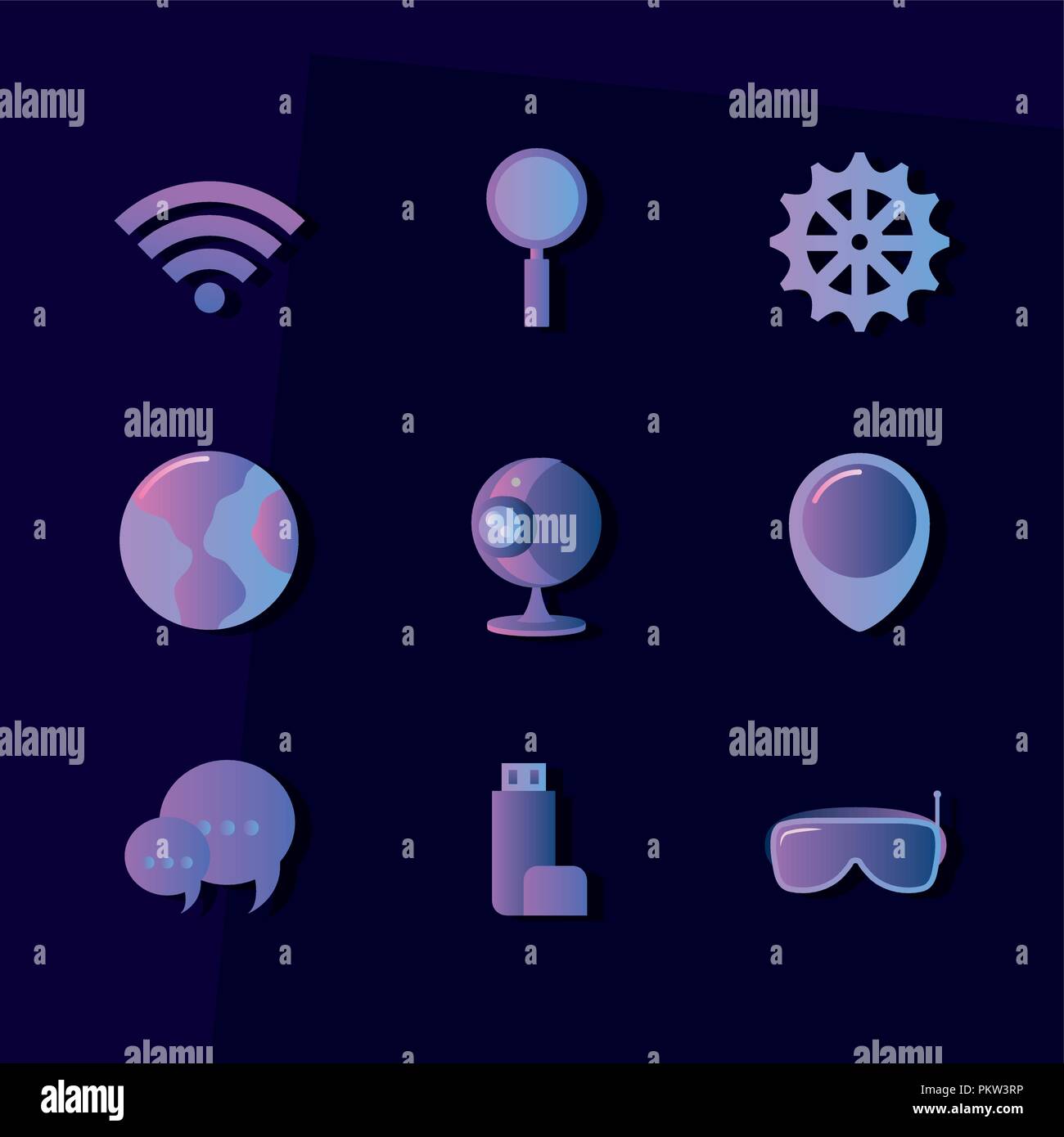 innovation and technology icon set over purple background, vector ...