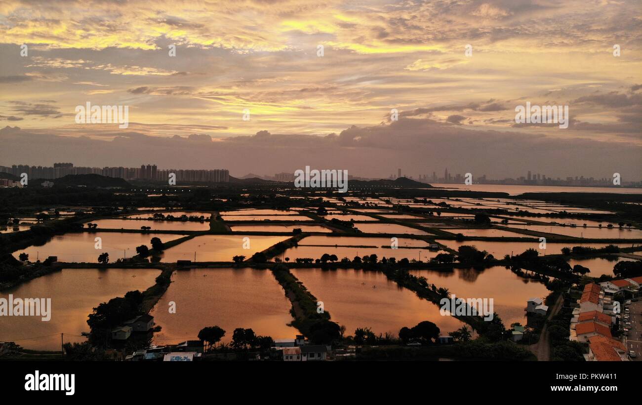 village in Tai Sang Wai , sunset before typhoon mangkhut Stock Photo ...