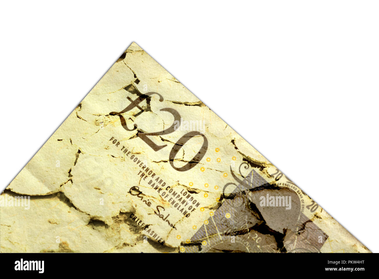 Cracked British currency isolated on white background Stock Photo - Alamy