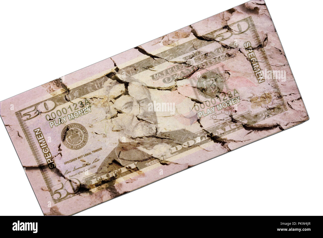 Cracked US paper dollar currency on isolated white background Stock ...