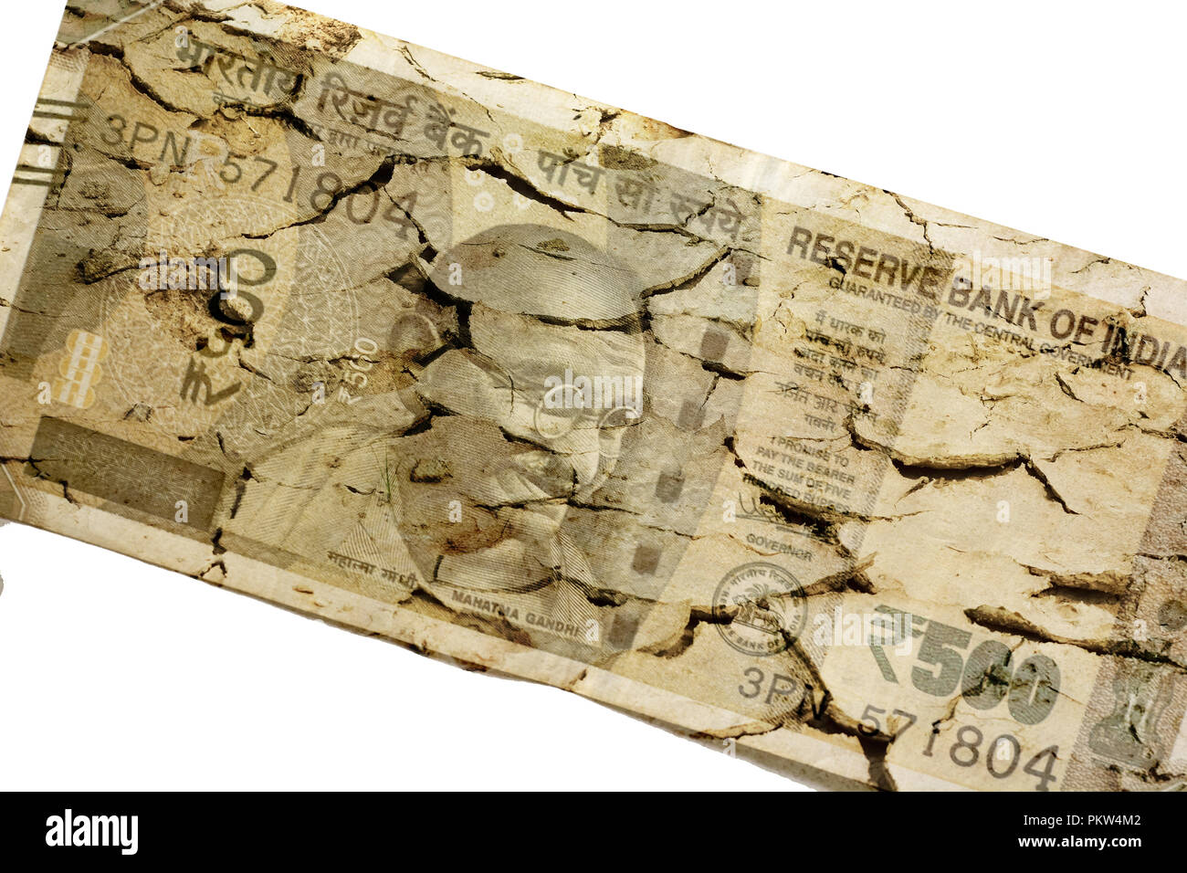 Cracked Indian currency isolated on white background. in the great ...
