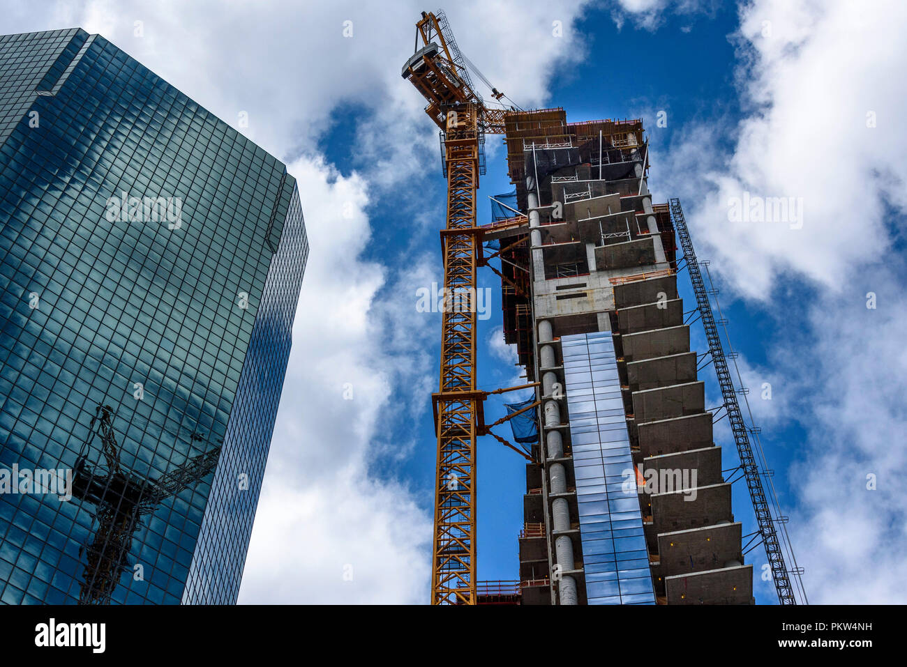 04-2018 New York, USA. Construction of high rise building, Manhattan ...