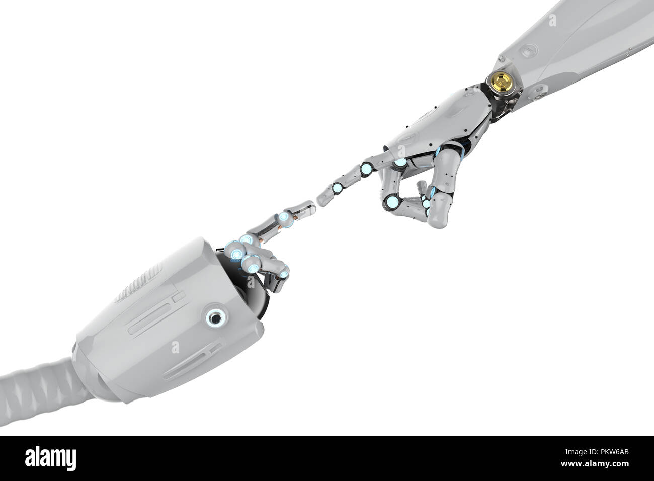 Technology connection concept with 3d rendering robotic hand connect to ...