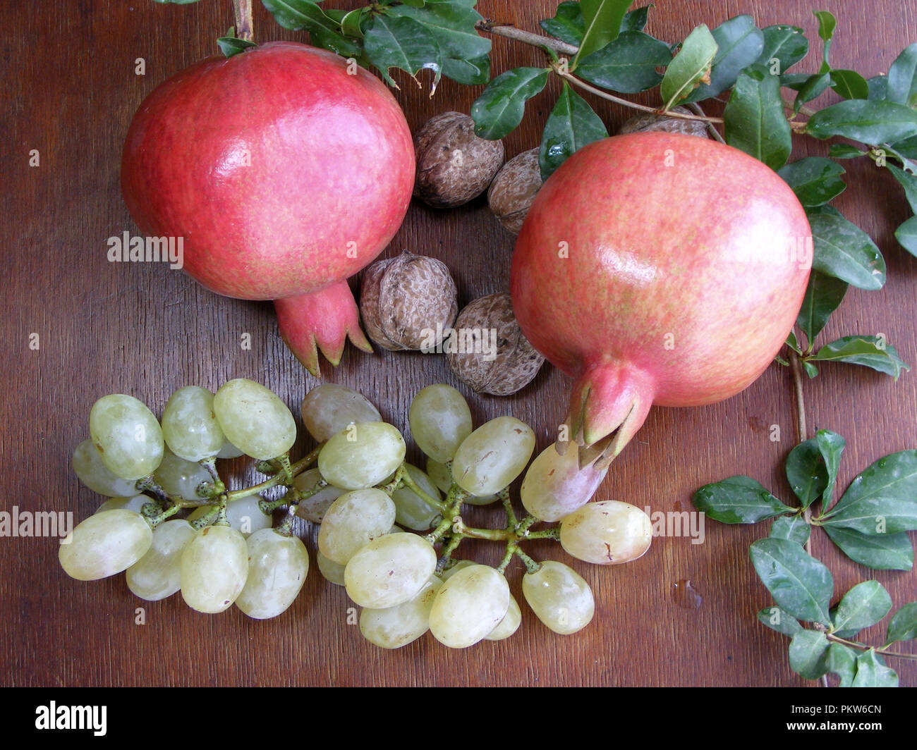 photography with scene of the still life with grape, nut and branch ...