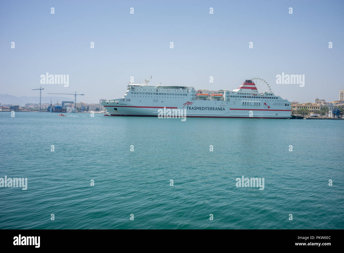 Malaga, Spain - June 24: A white cruiser called 100 transmediterranea ...