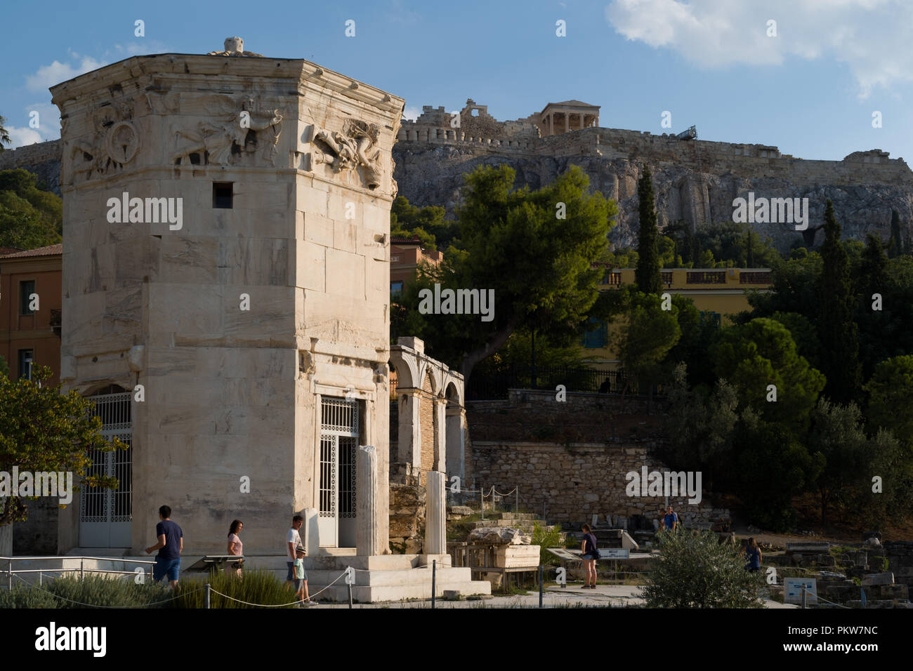 View to the tower of winds and the acropolis of Athens Stock Photo - Alamy
