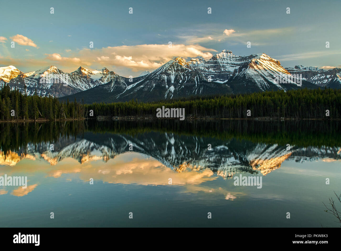 Beautiful scenery landscape of Herbert lake at sunset, Banff National ...