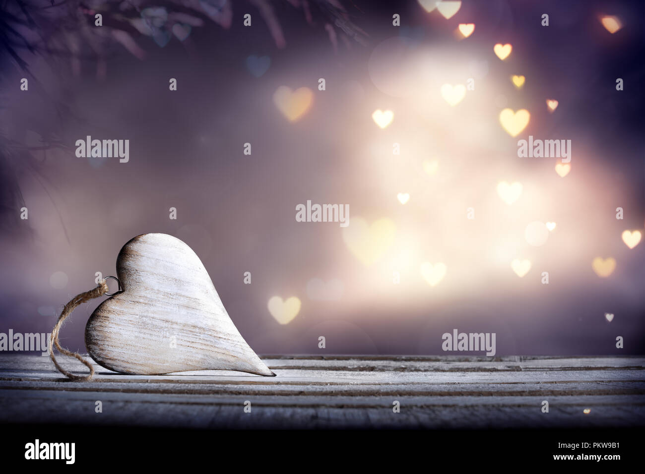 Lonely Heart With Lights - Shabby and Wooden Material Stock Photo - Alamy