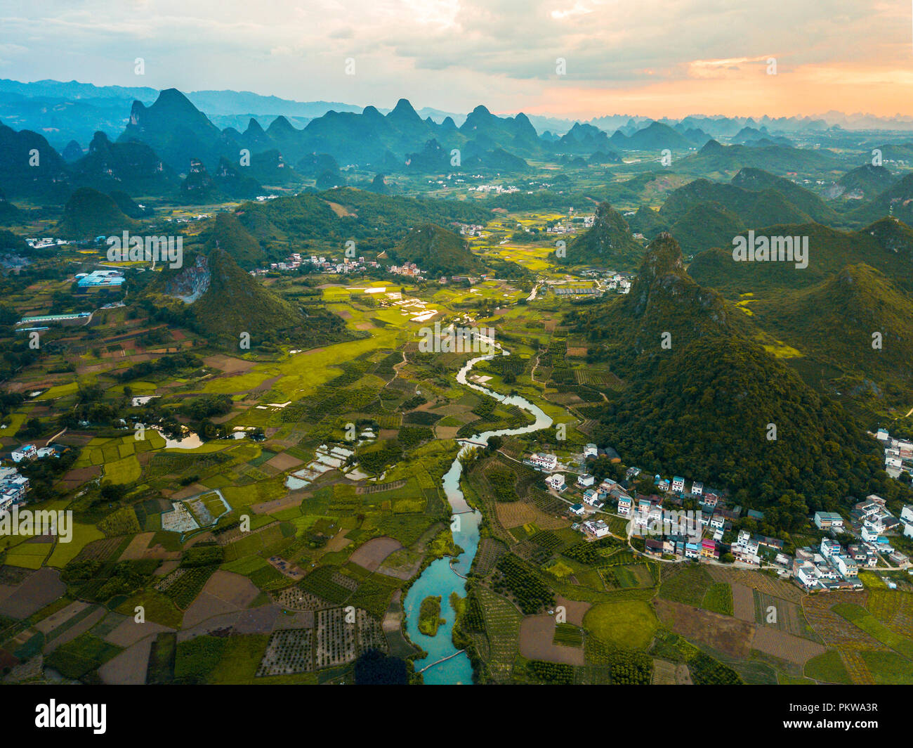 Aerial drone sunset landscape in hi-res stock photography and images ...