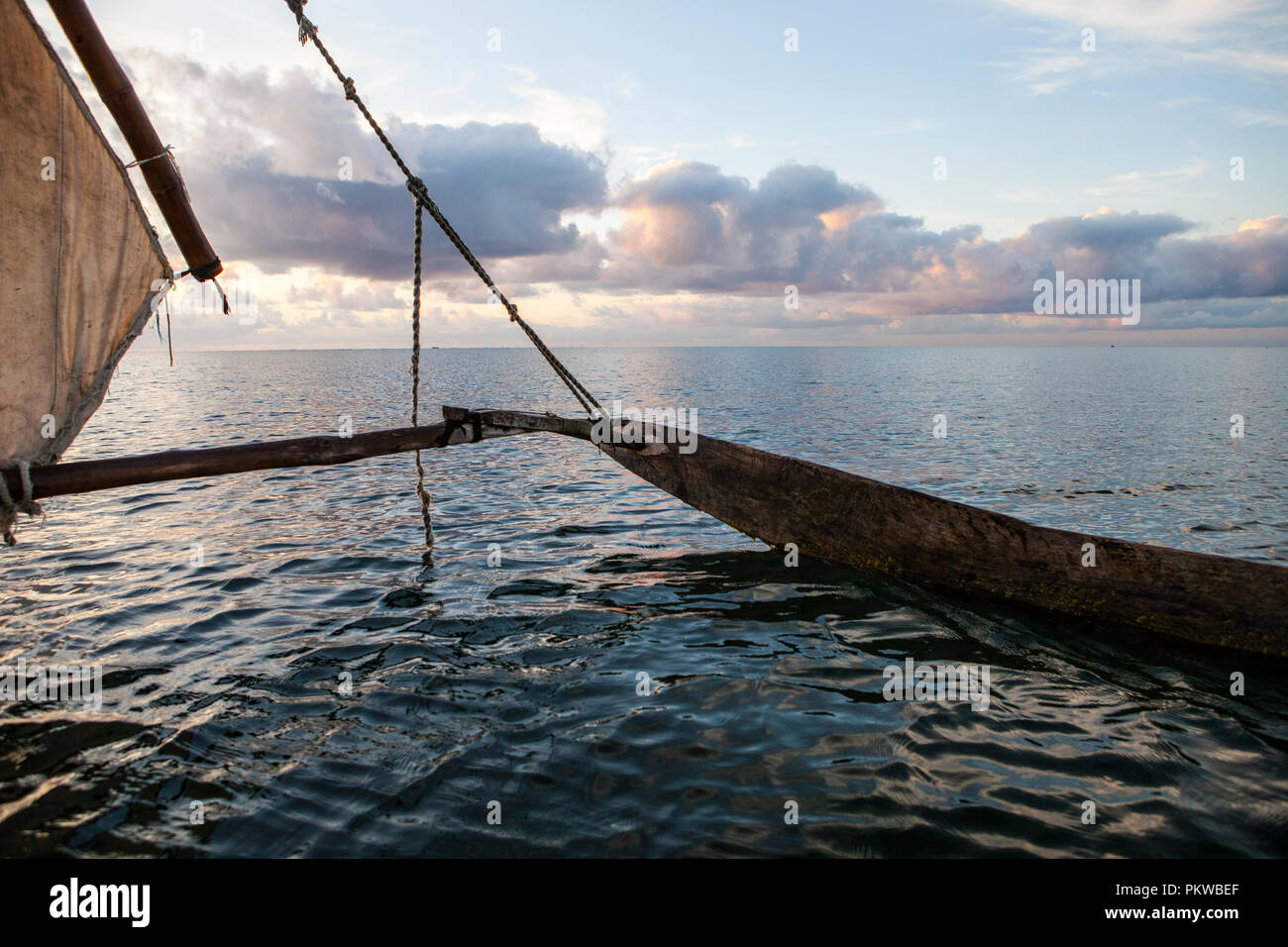 View from authentic wooden african boat, made of mango tree. Galu ...