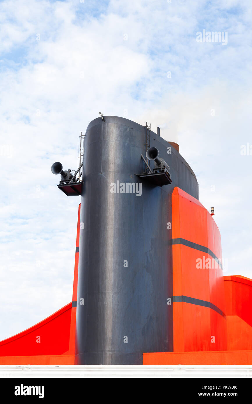 The funnel of the Cunard cruise liner Queen Mary 2 is pictured in the ...