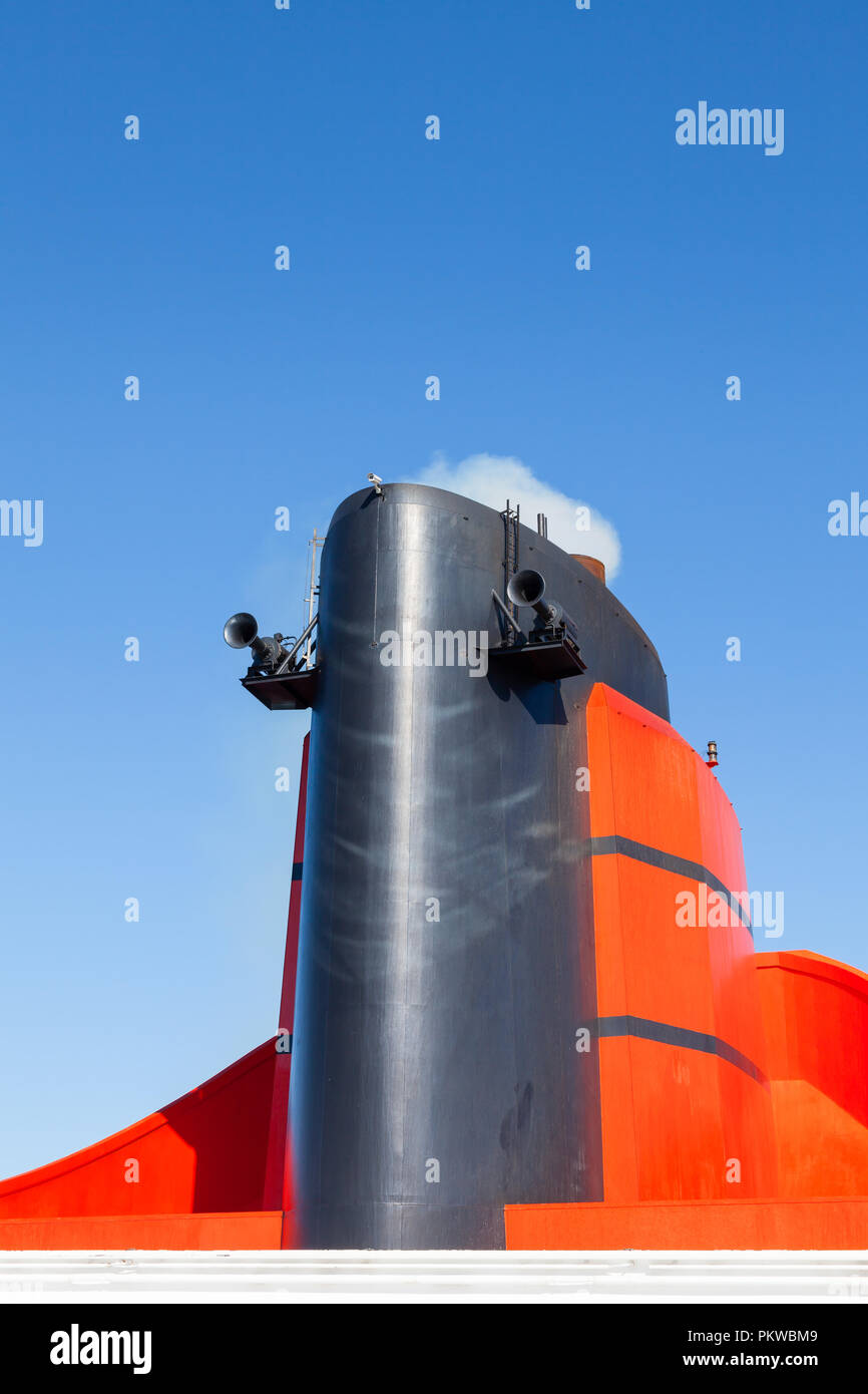 The funnel of the Cunard cruise liner Queen Mary 2 is pictured in the ...
