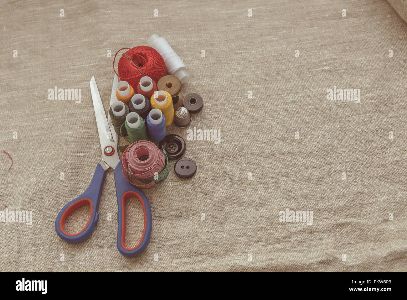 composition of seamstress, tailor, sewing thread and for knitting, copy ...