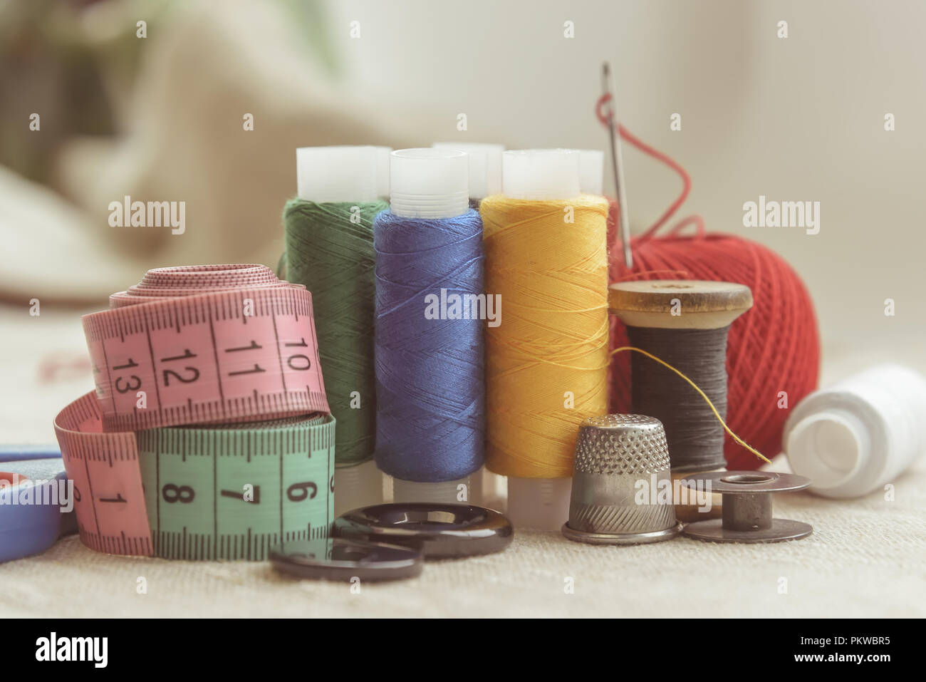 composition of seamstress, tailor, thread for sewing and for knitting ...