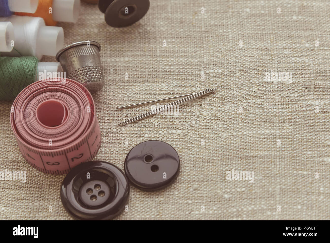 composition of seamstress, tailor, sewing thread and for knitting, copy ...
