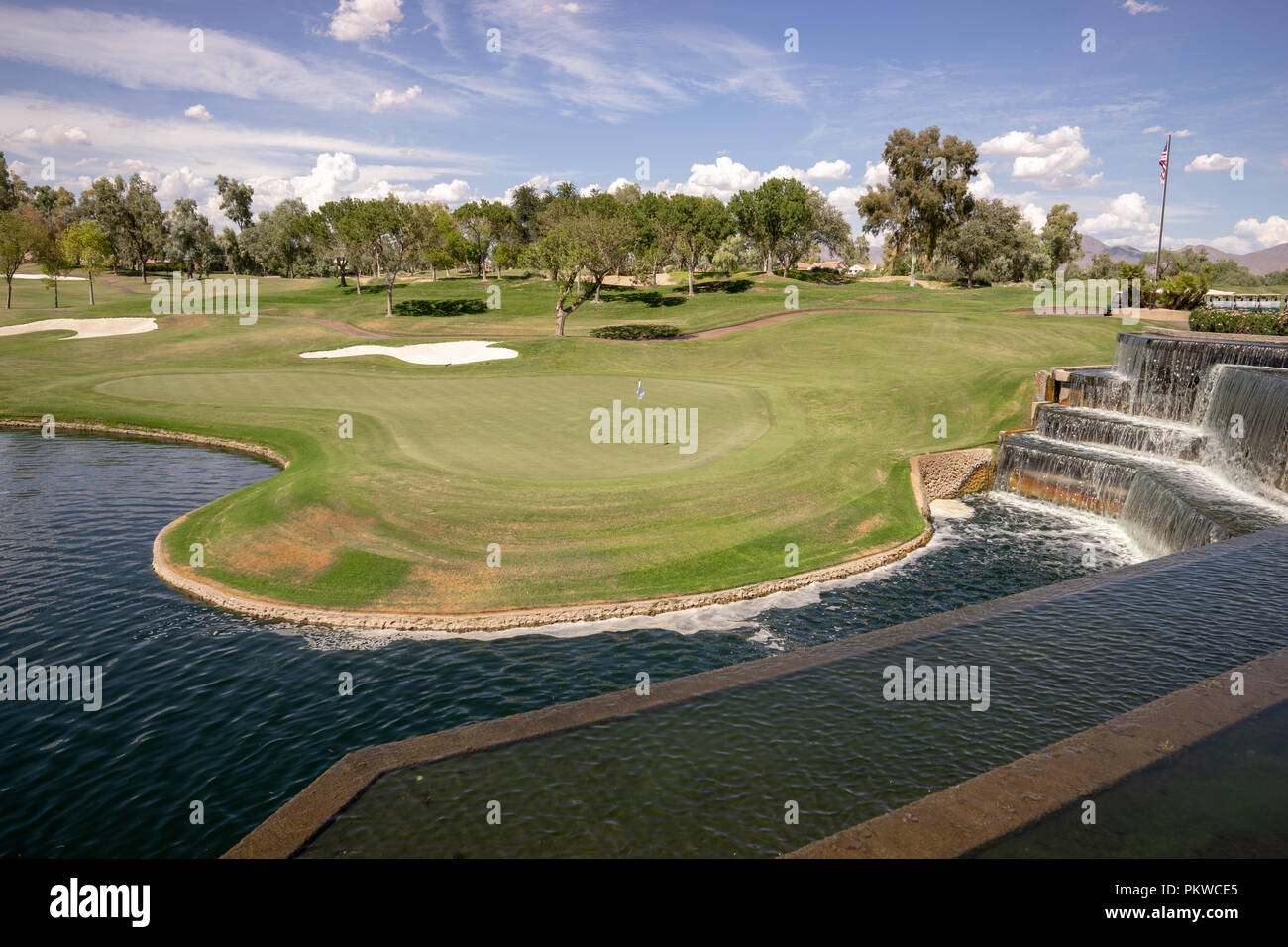 Golf course landscape in Arizona with waterfall and green Stock Photo ...