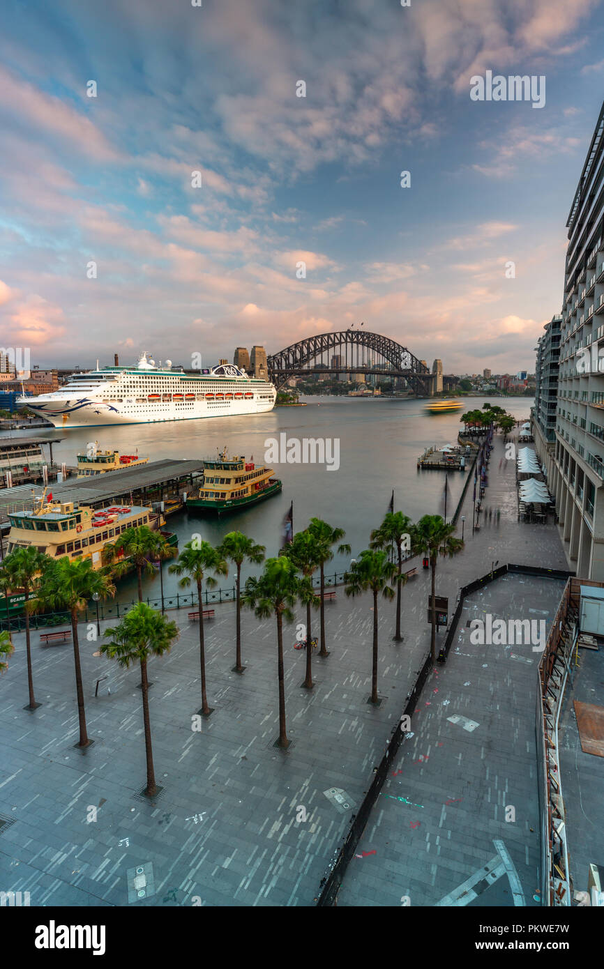 Circular Quay Sydney Australia with Harbour Bridge in Background Stock ...