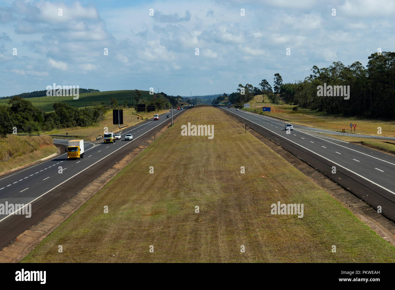 Highway on a beautiful sunny day, highway Castelo Branco, Sao Paulo ...