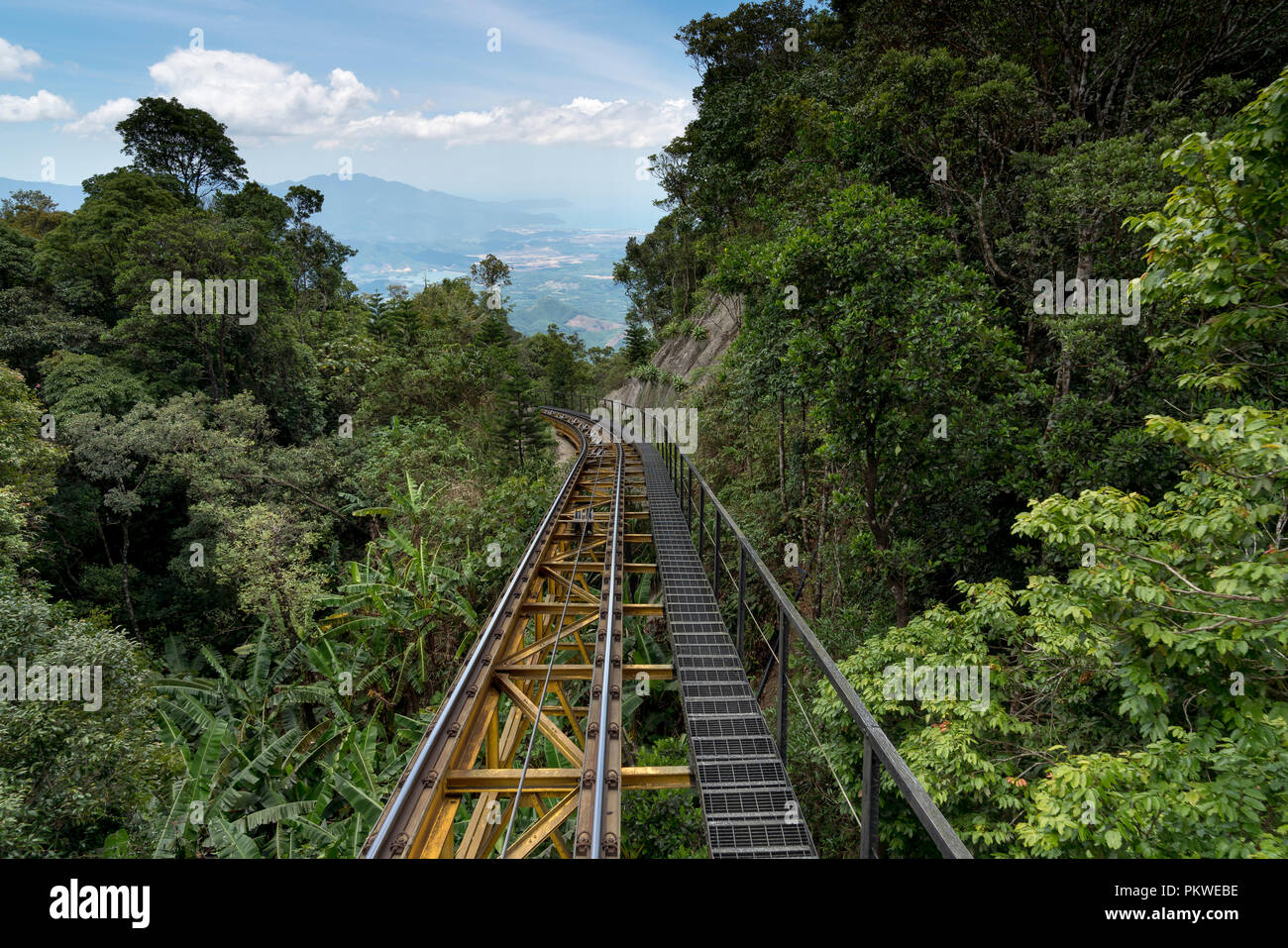 the electric railway through a natural forest on Ba Na mountain Stock ...