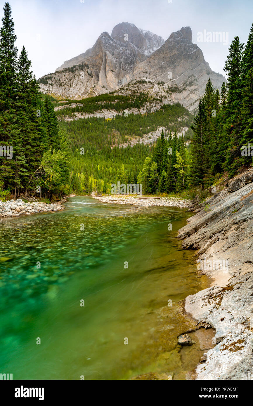 River Leading Up to Mount Kidd Canada Stock Photo - Alamy