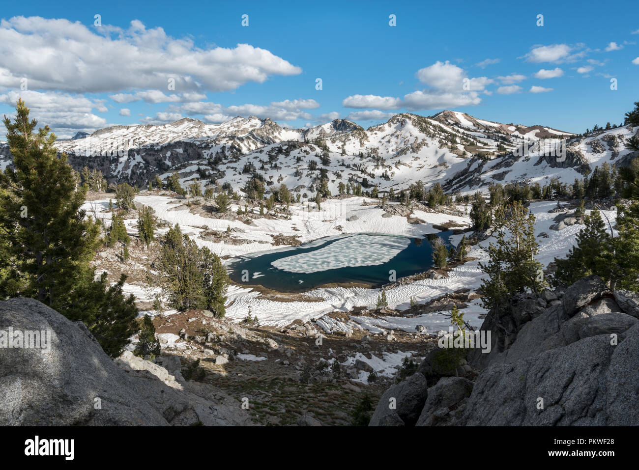 Sub-alpine lake in early summer, Wallowa Mountains, Oregon Stock Photo ...