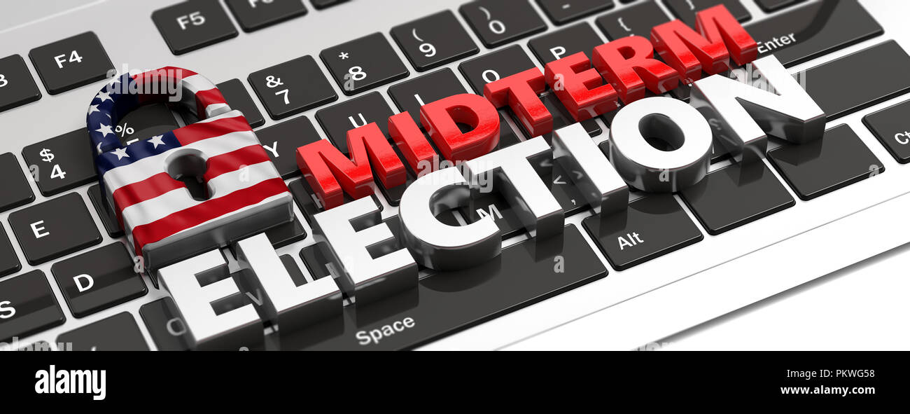 USA electronic vote concept. American flag padlock and midterm ...