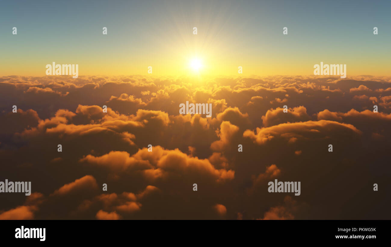 Beautiful And Realistic Sunrise Over The Clouds. 3D Illustration Stock ...