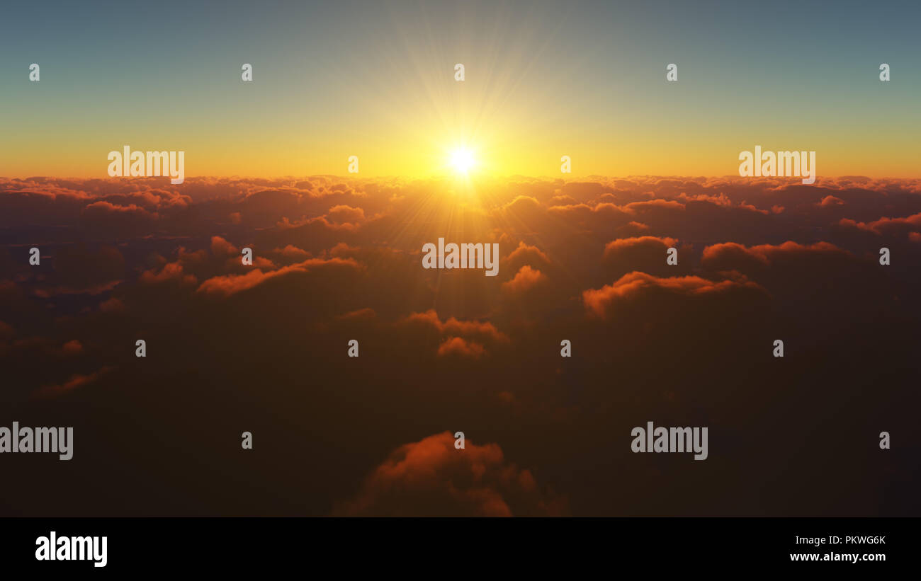 Amazing And Realistic Sunrise Above The Clouds. 3D Illustration Stock ...