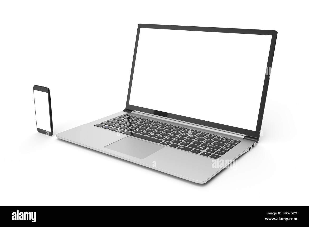 3D illustration desktop computer blank mock up. Glossy laptop computer ...