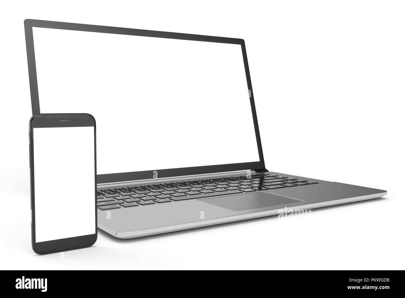 3D illustration desktop computer blank mock up. Glossy laptop computer ...