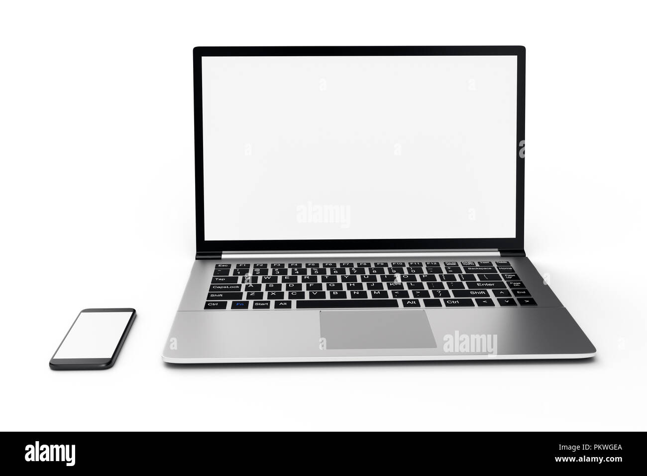 3D illustration desktop computer blank mock up. Glossy laptop computer ...