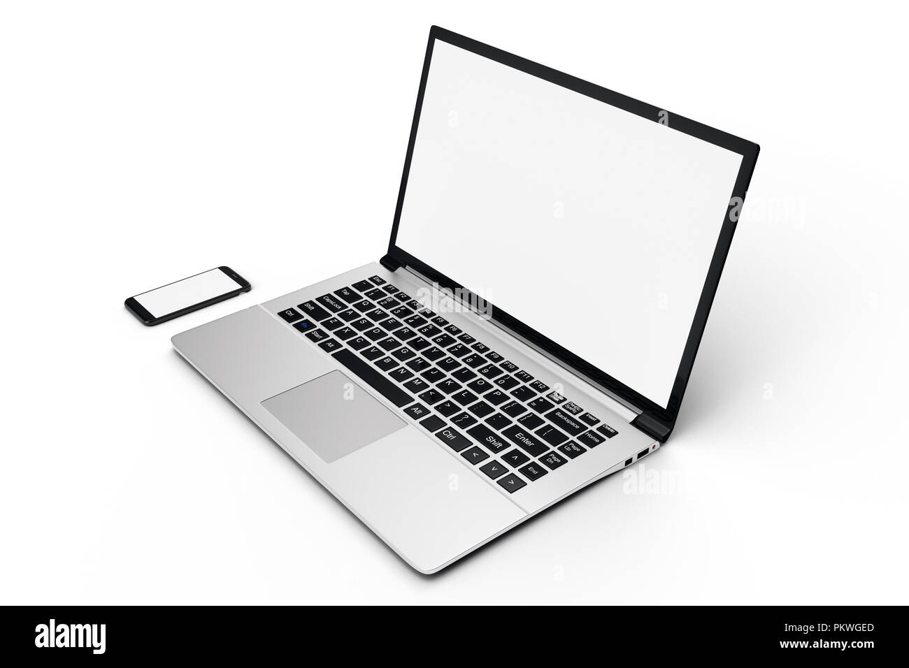 3D illustration desktop computer blank mock up. Glossy laptop computer ...