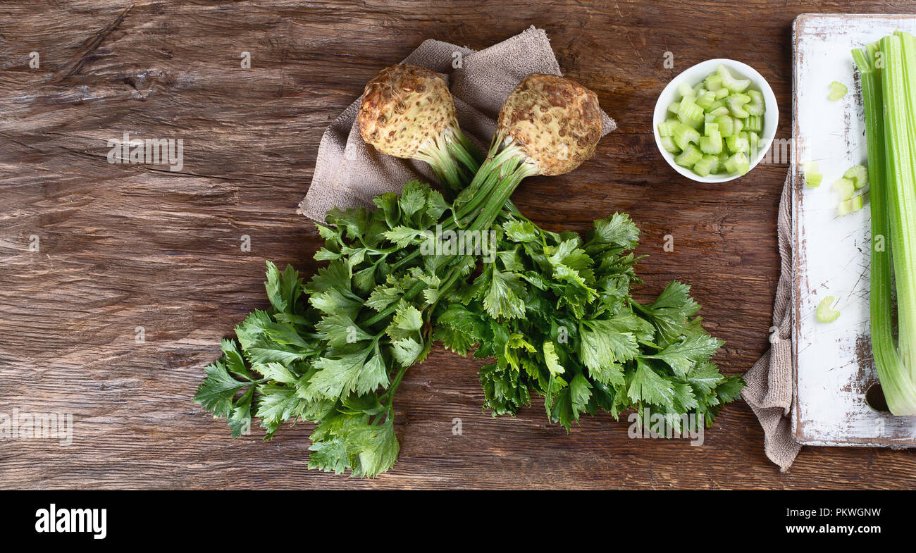 Fresh celery. Top view. Local organic food Stock Photo - Alamy