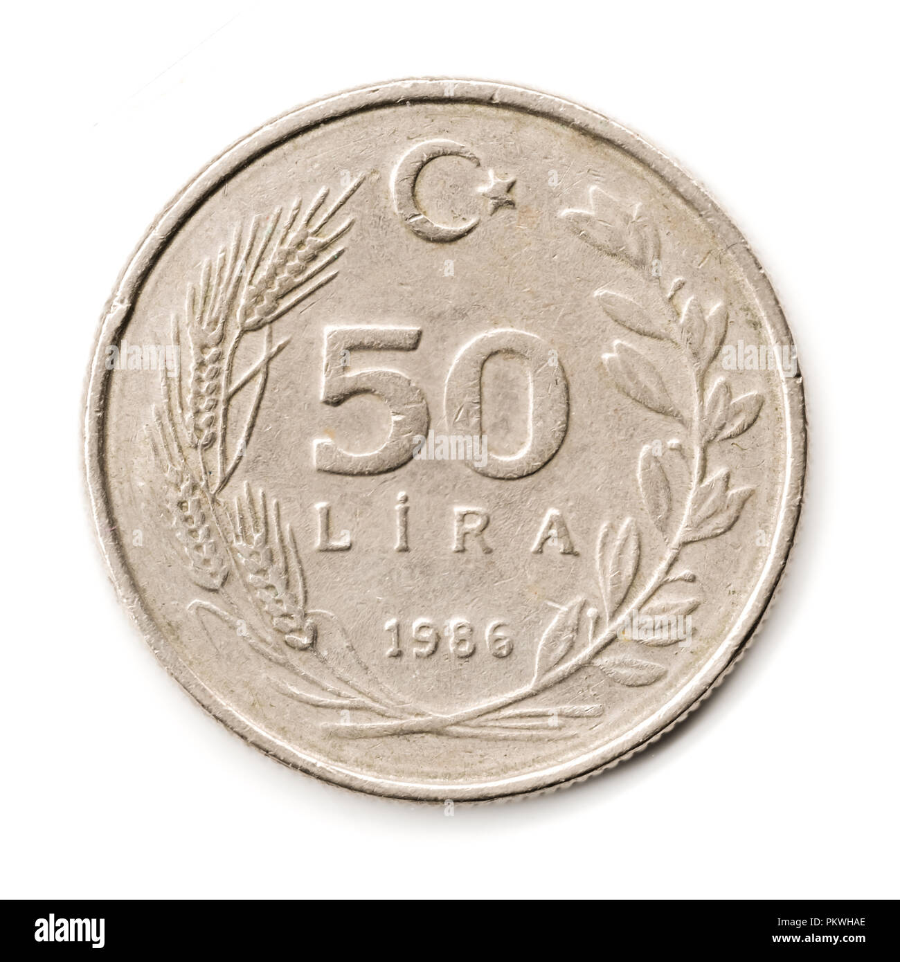 Old Turkish coin on white background, 50 TL, 1986 Stock Photo - Alamy