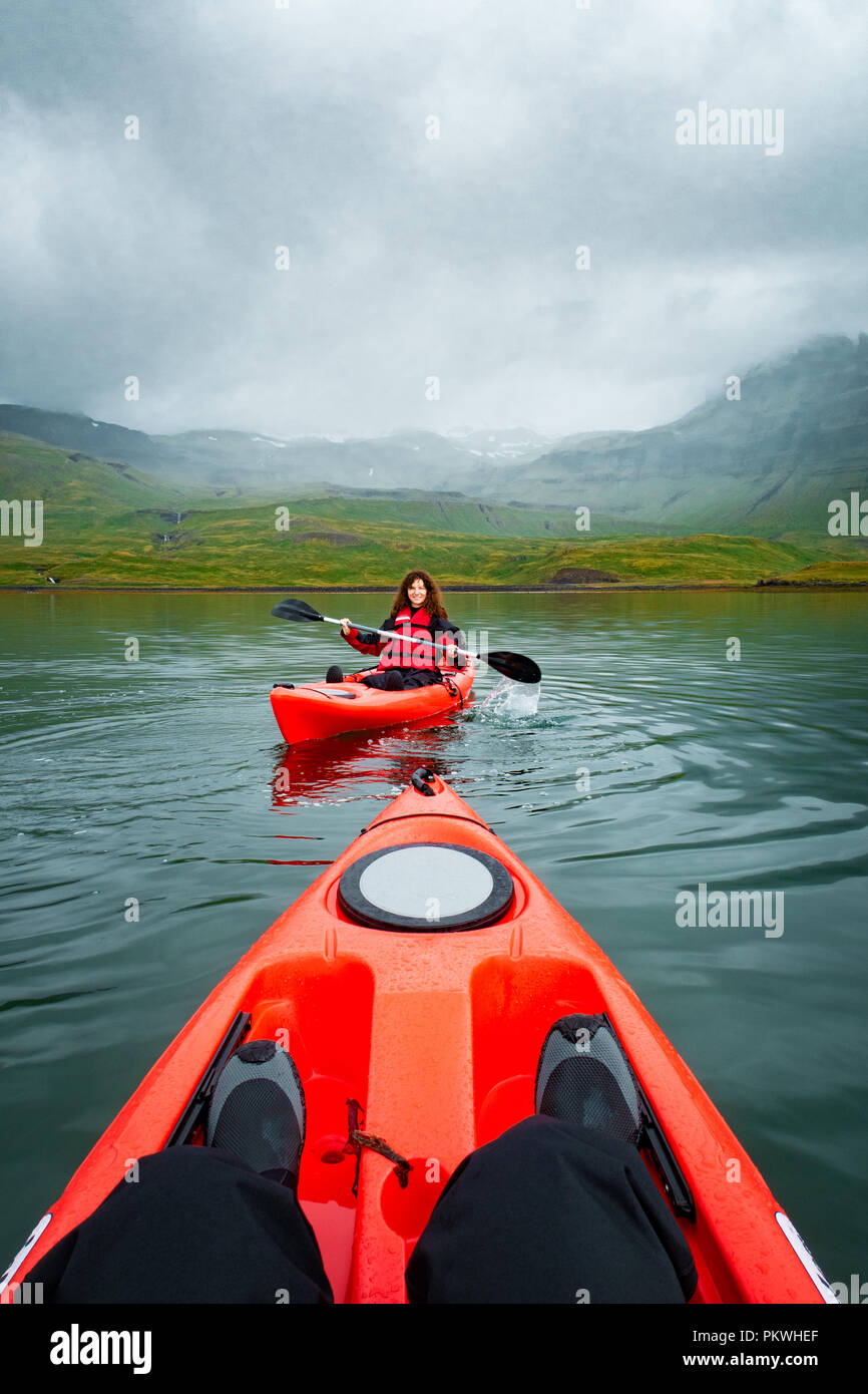 Extreme adventure sport, Iceland kayaking, paddling on kayak, outdoors ...