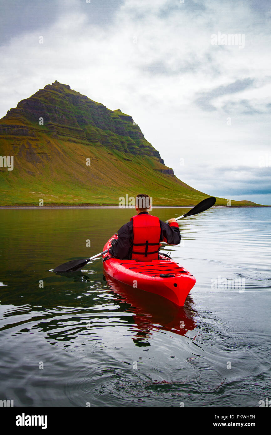 Extreme adventure sport, Iceland kayaking, paddling on kayak, outdoors ...