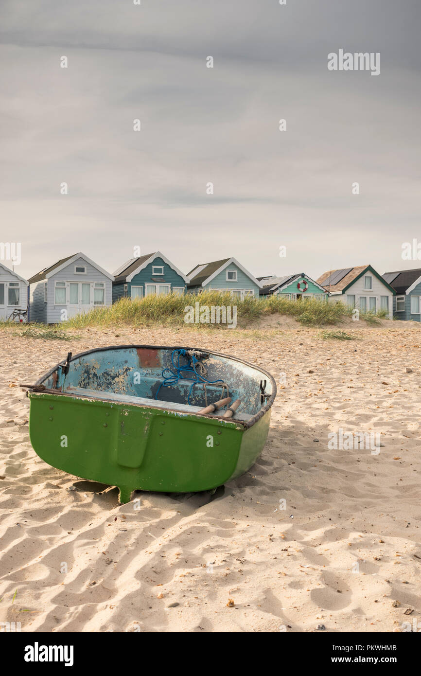 The colourful beach huts at Mudeford Sandbank near Christchurch in ...