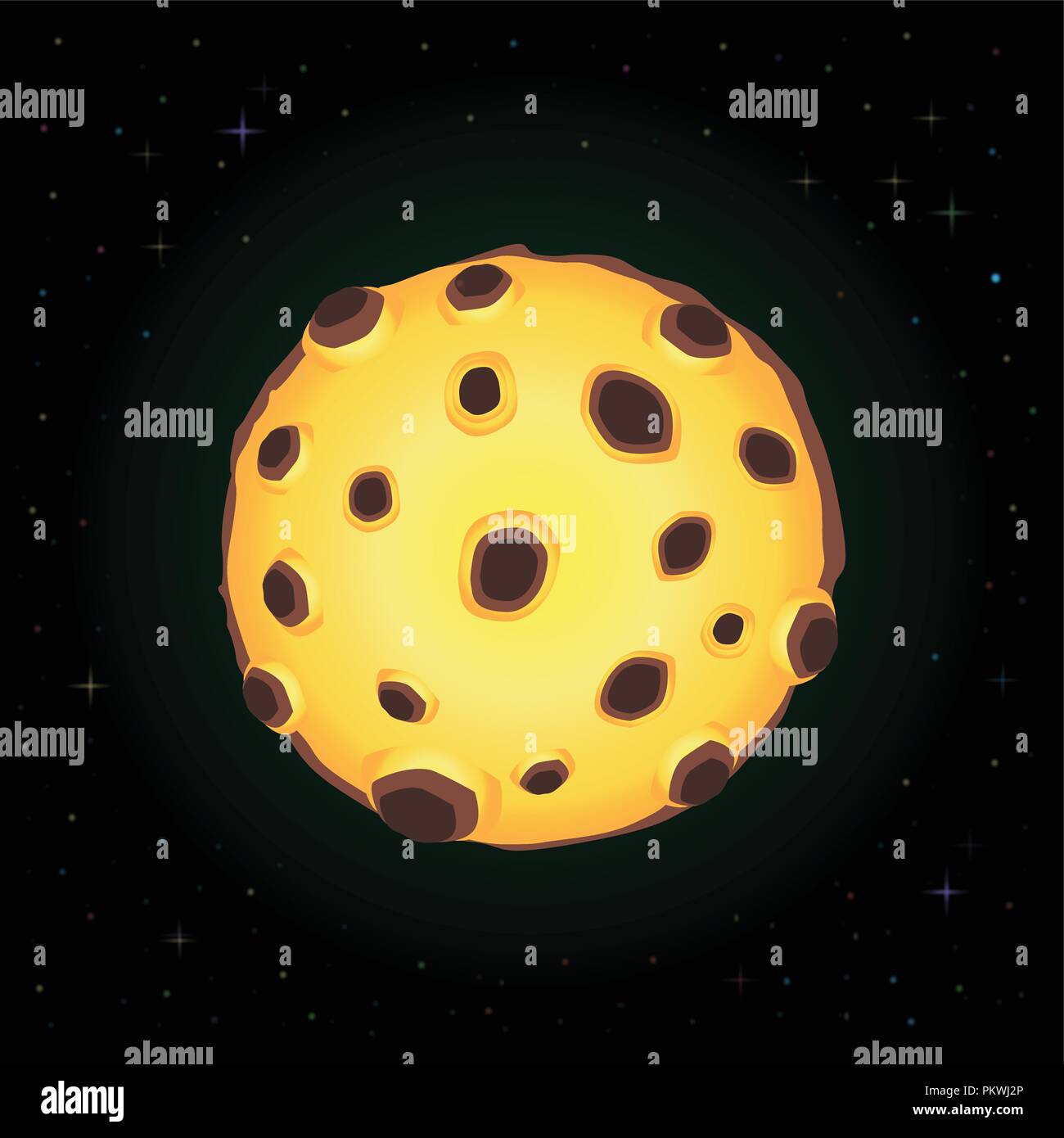 Vector illustration of yellow cartoon gradient full moon with brown ...