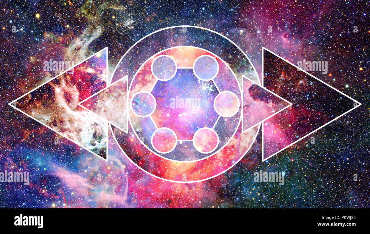 Universe, nebula, galaxy and the sacred geometry collage. Abstract ...