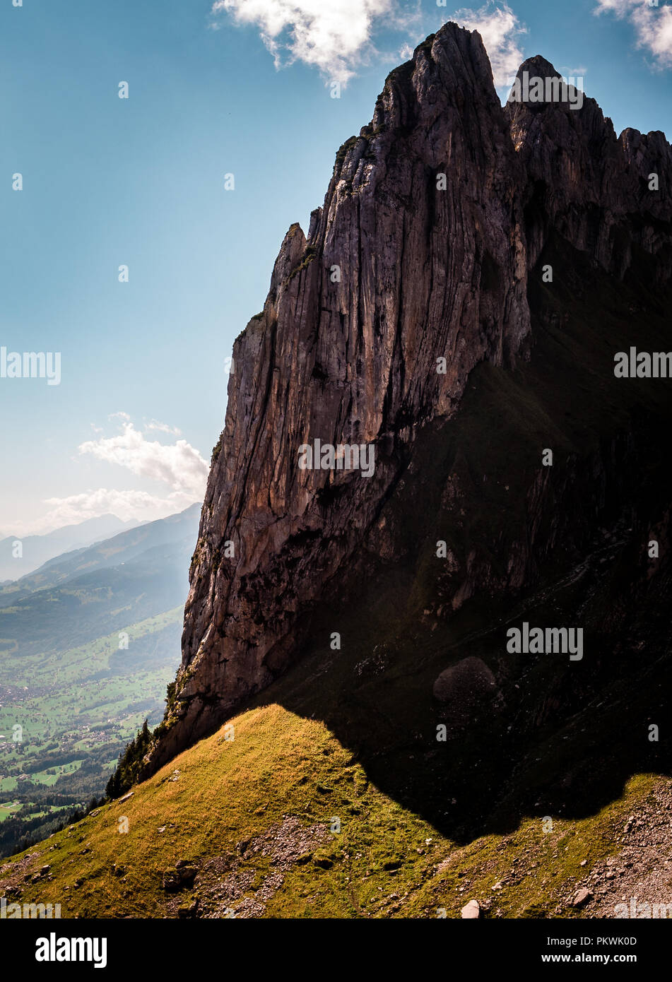 vertical crazy steep mountain rock formation, switzerland alpstein ...