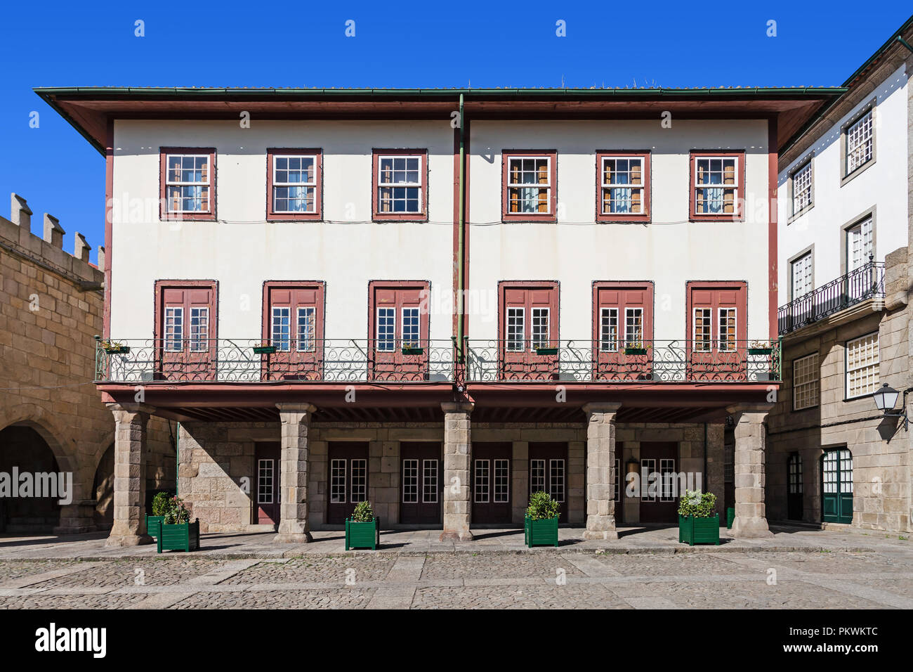 Guimaraes, Portugal. Medieval building in Oliveira Square with a ...