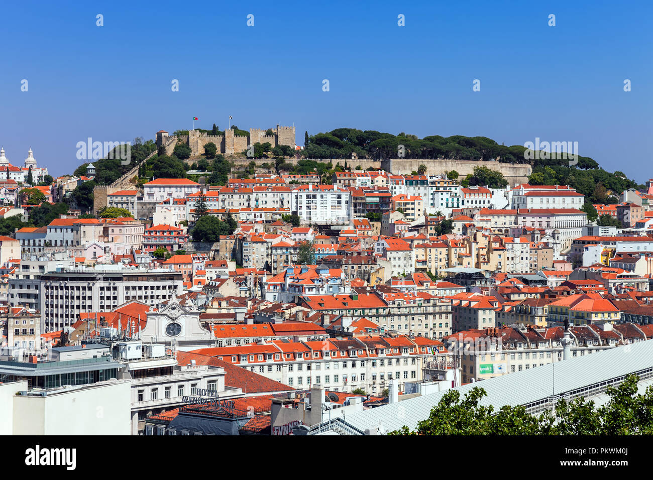Lisbon, Portugal. View of the Castelo de Sao Jorge Castle aka Saint or ...